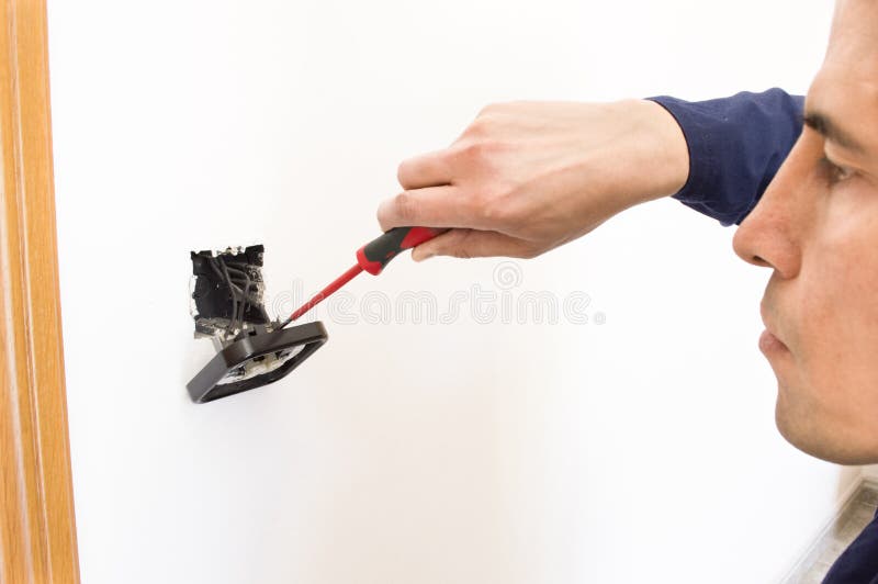 Electrician Fixing the Switch Board Stock Image - Image of people ...