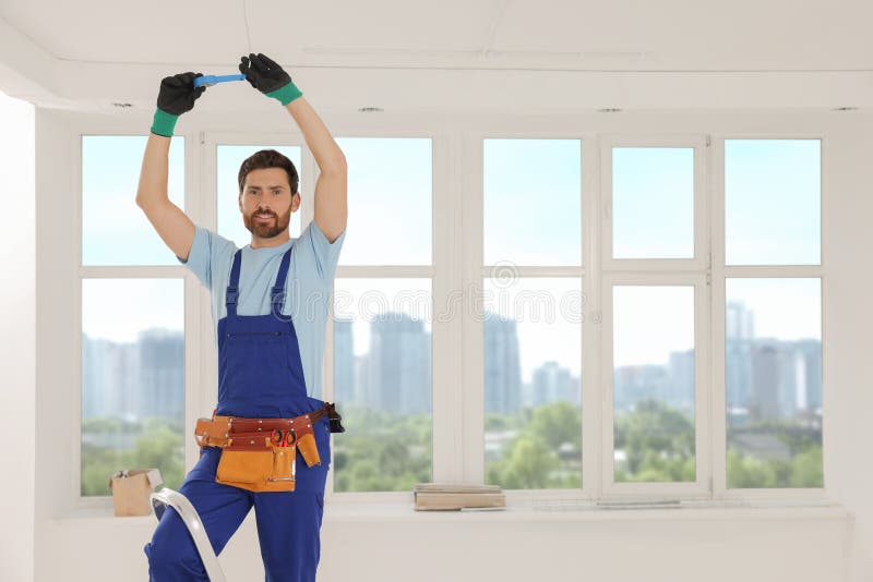 Electrician Fixing Wires with Insulating Tape Indoors Stock Photo ...