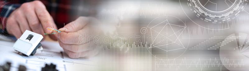 Electrician Preparing an Internet Connection; Panoramic Banner Stock ...