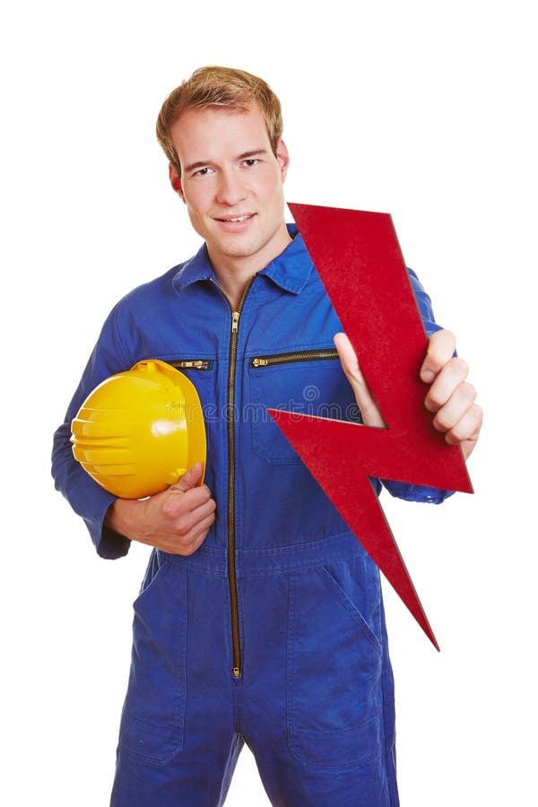 Electrician Holding Flash Symbol Stock Photo - Image of lighning ...