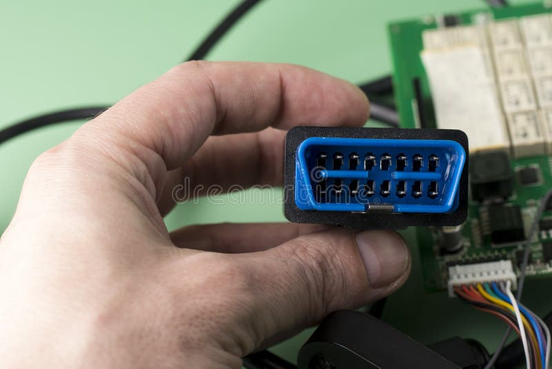 Electrician Holds in Hands Car Diagnostic Error Scanner OBD2 Plug ...