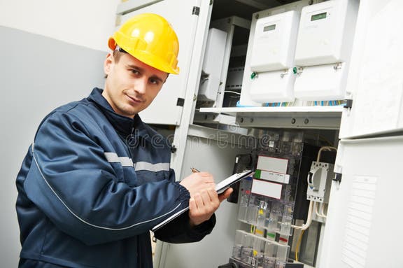 Electrician Inspector Checking Electric Meter Data Stock Image - Image ...