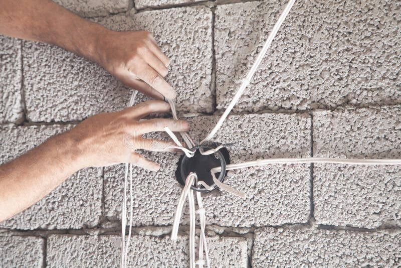 Installation Electrical Cables at Home Stock Photo - Image of work ...