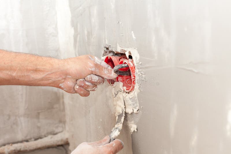 Electrician Installing Wall Power Socket Plastic Electrical Junction ...