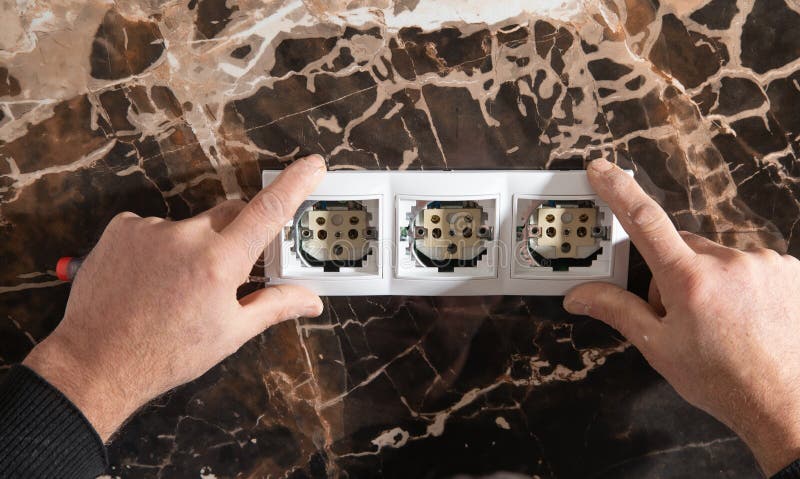 Electrician Installing a Wall Socket at Home Stock Image - Image of ...