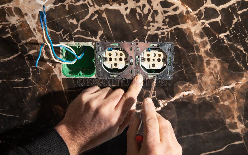 Electrician Installing a Wall Socket at Home Stock Image - Image of ...