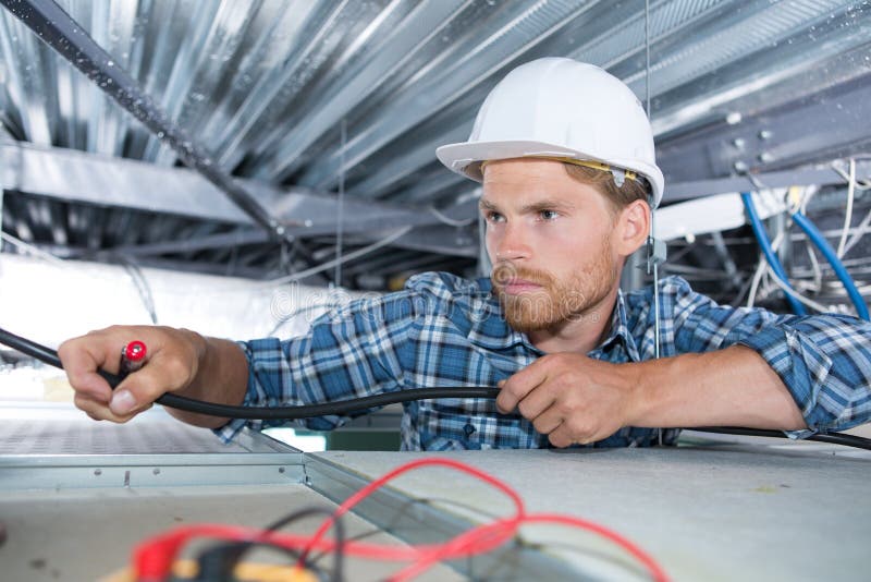 Electrician Up Ladder on Own Stock Image - Image of house, electrician ...