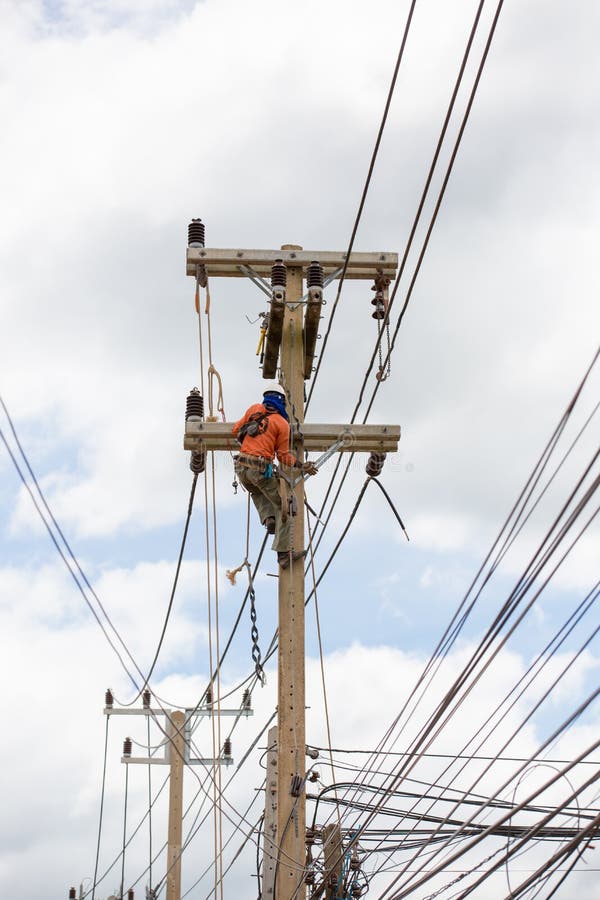 Electrician Lineman Repairman Worker Editorial Image - Image of damage ...