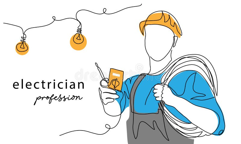 Electrician Man with Tester Tool and Electric Cable, Wire. One ...