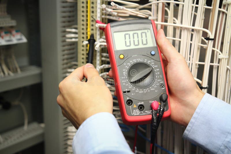 Electrician Measurements with Multimeter Tester. Stock Image - Image of ...