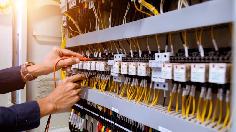 Electrician Measurements with Multimeter Testing Current Electric in ...