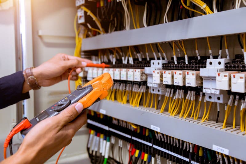 Electrician Measurements with Multimeter Testing Current Electric in ...