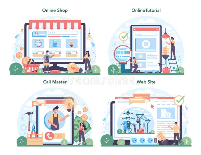 Electrician Online Service or Platform Set. Electricity Works Service ...