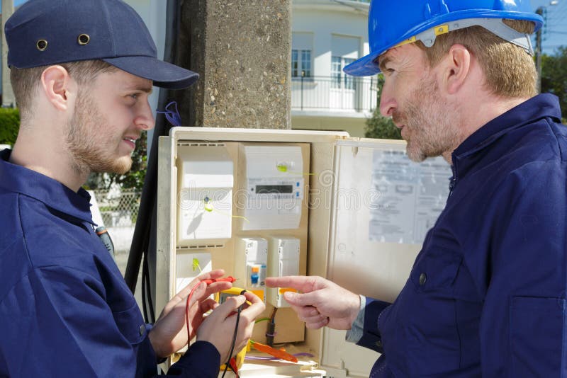 Electrician Opening Outdoor Fuse Box Stock Photo - Image of power ...