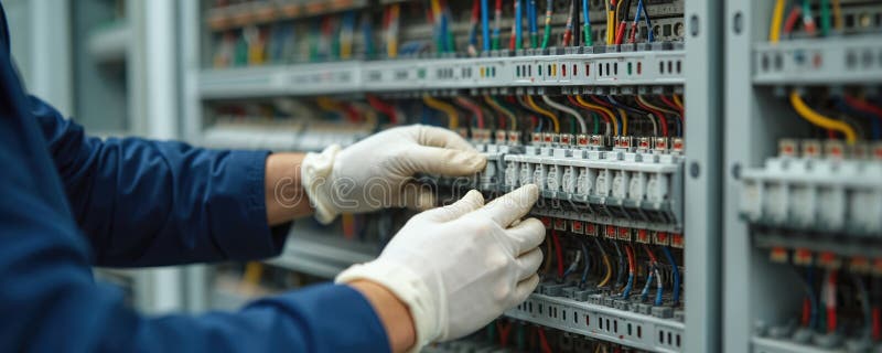 Electrician Performs Electrical Maintenance Service, Checking Electric ...