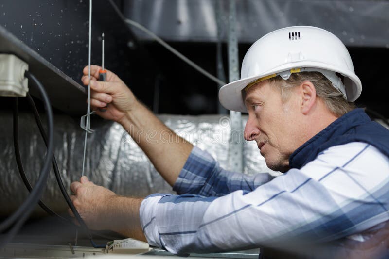 Electrician Performs Electrical Work Stock Photo - Image of finishing ...