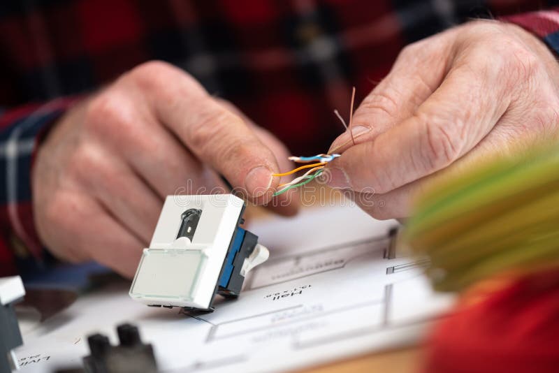 Electrician Preparing an Internet Connection Stock Photo - Image of ...