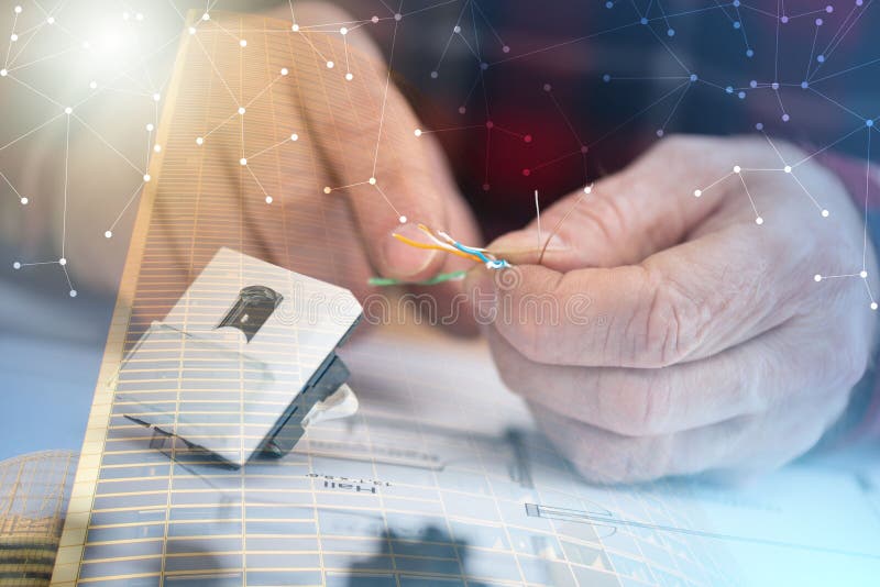 Electrician Preparing an Internet Connection; Multiple Exposure Stock ...