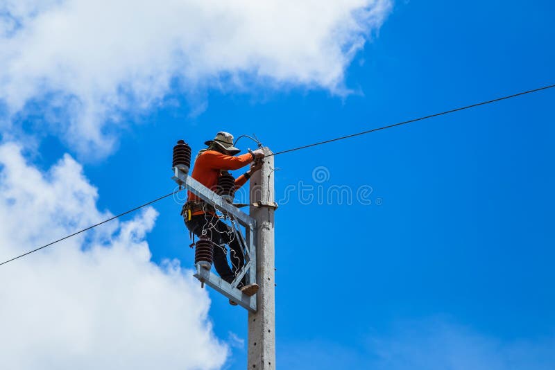 Electrician Repairing Wire of the Power Line Stock Photo - Image of ...
