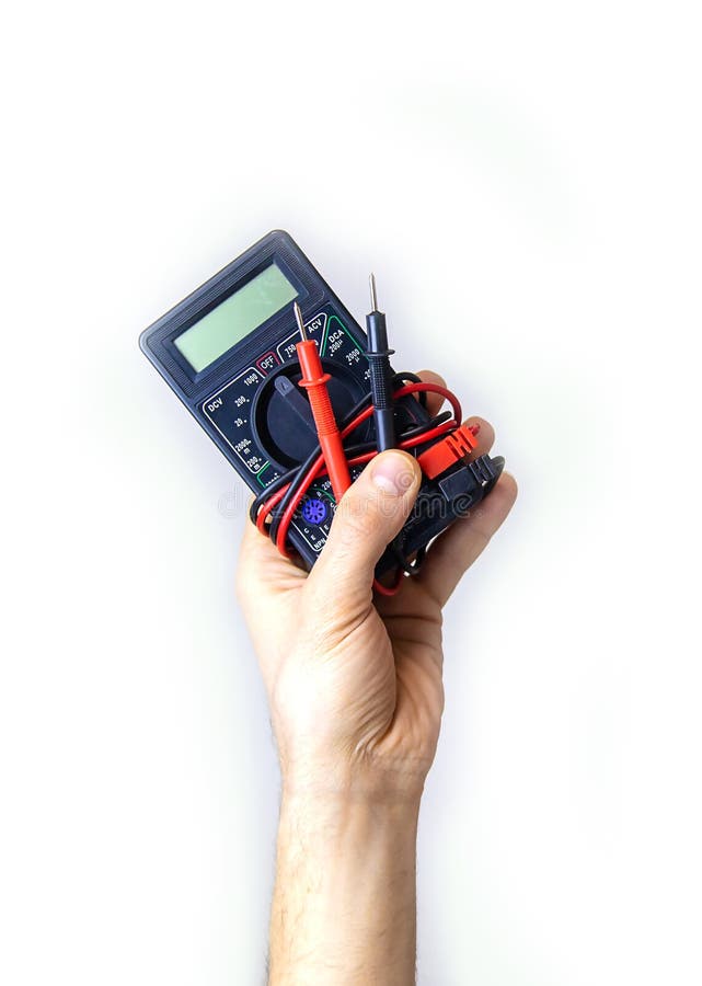 Electrician& X27;s Multimeter in Hand Isolate. Selective Focus Stock ...