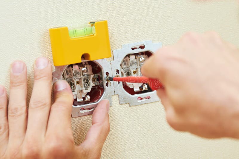 Electrician Service. Wall Socket Installation Stock Photo - Image of ...