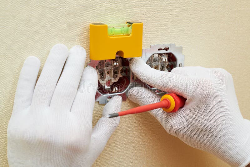 Wall socket installation stock photo. Image of cables - 18835068