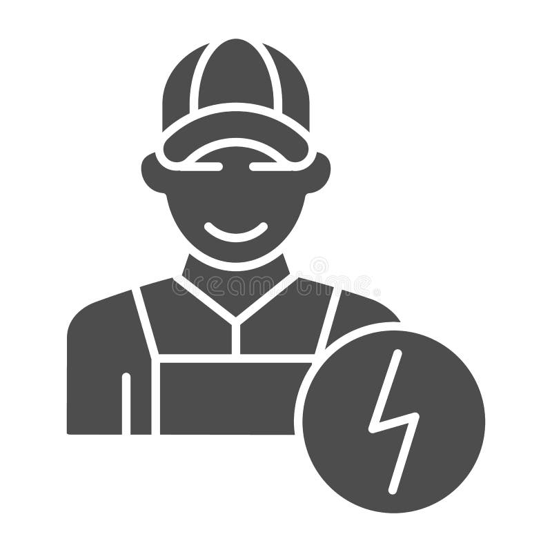 Electrician Solid Icon. Man Electric Vector Illustration Isolated on ...