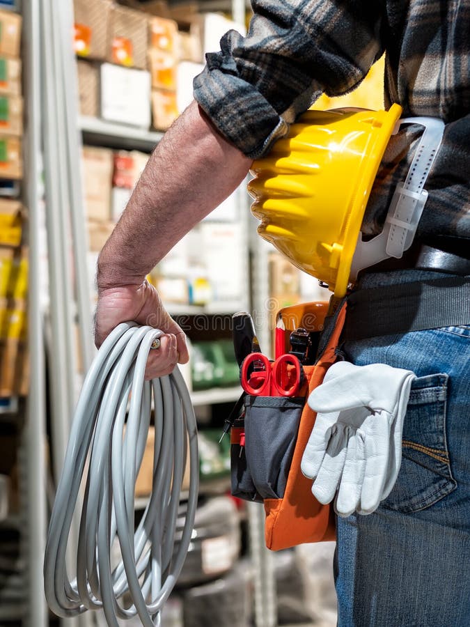 Electrician in the Store of Electrical Components. Electricity Stock ...