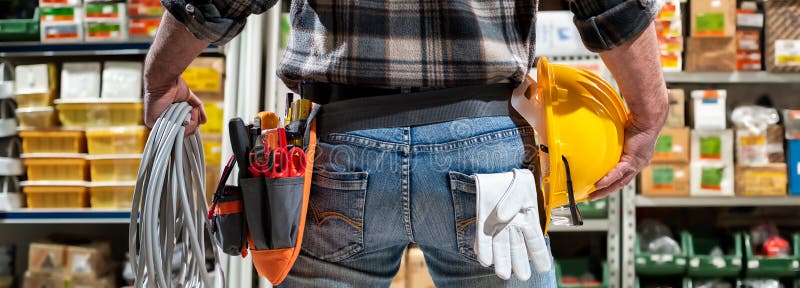 Electrician in the Store of Electrical Components. Electricity Stock ...