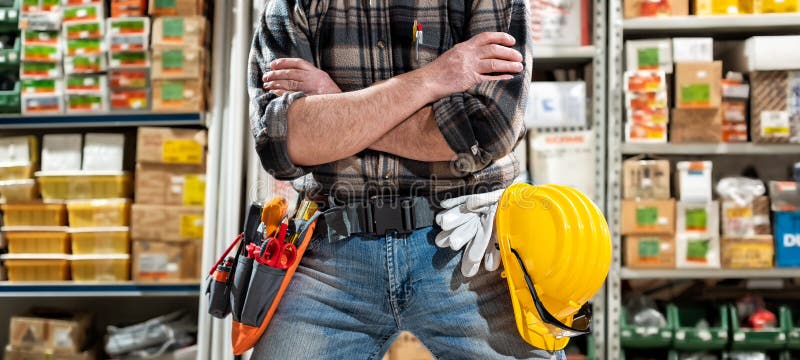 Electrician in the Store of Electrical Components. Electricity Stock ...