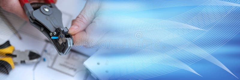 Electrician Stripping a Wire Panoramic Banner Stock Image - Image of ...