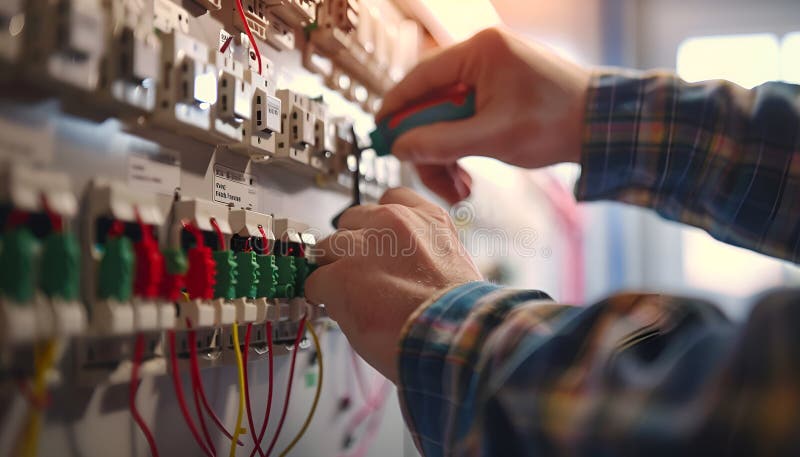 Electrician Switching Off Circuit Breakers in Fuse Box, Closeup Stock ...
