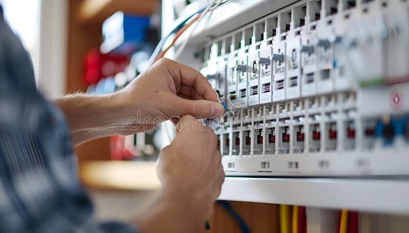 Electrician Switching Off Circuit Breakers in Fuse Box, Closeup Stock ...