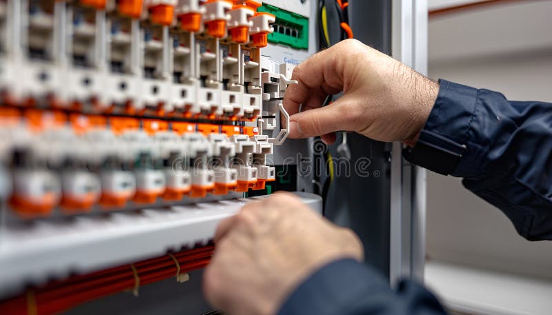 Electrician Switching Off Circuit Breakers in Fuse Box, Closeup Stock ...