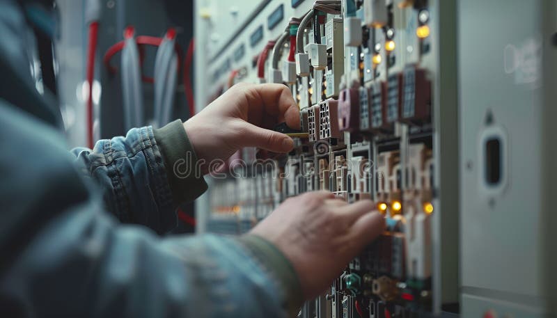 Electrician Switching Off Circuit Breakers in Fuse Box, Closeup Stock ...