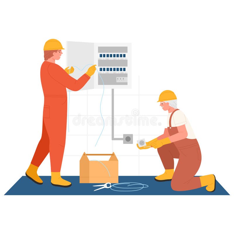 Electrician Team Testing Electricity Stock Vector - Illustration of ...