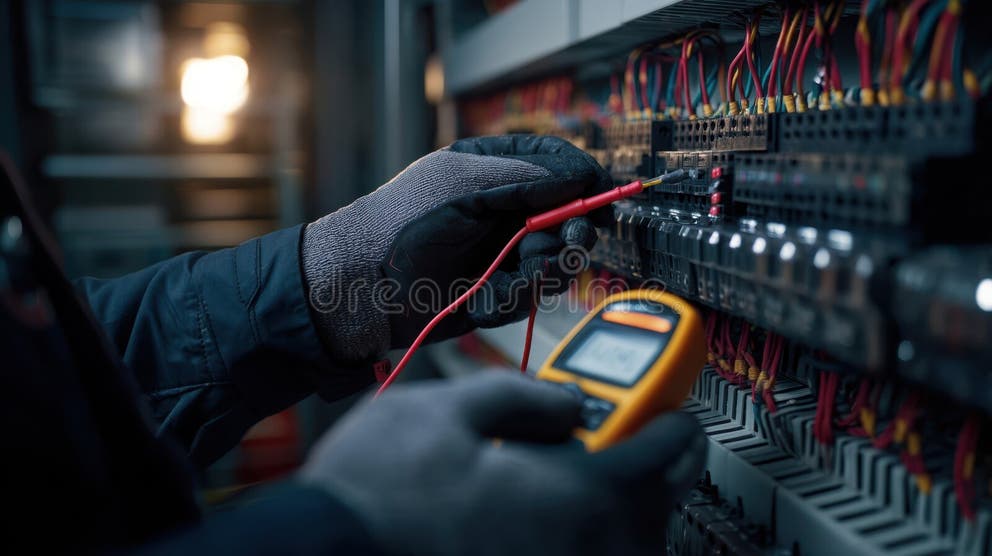 The Electrician Testing Electrical Circuits with a Multimeter in a ...