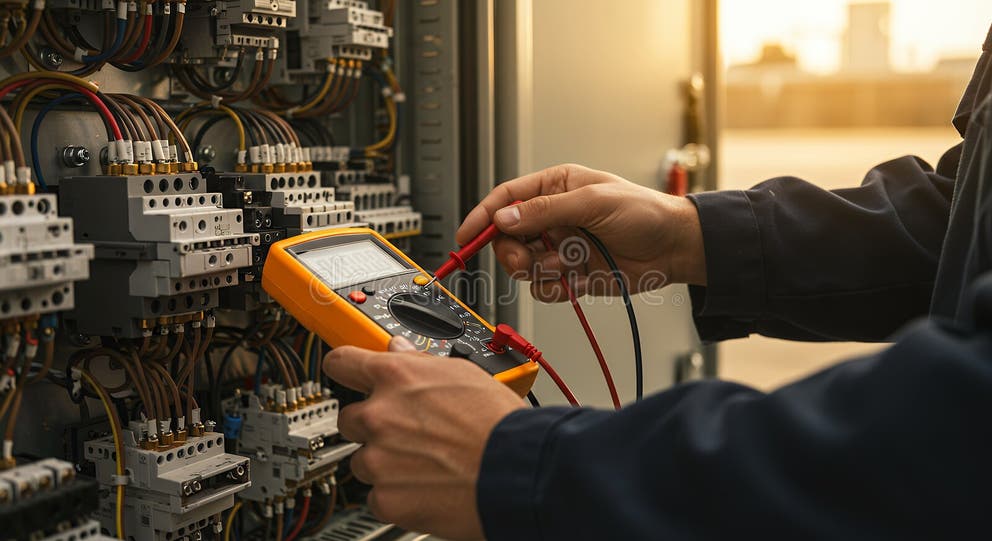Electrician Testing Electrical Panel with Multimeter, Electrical Safety ...