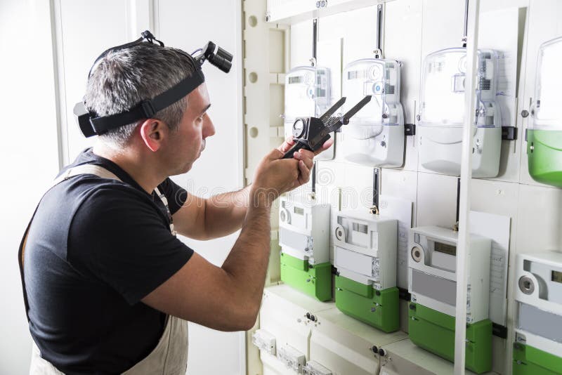Electrician Testing Equipment in Fuse Switch Box Close Up Stock Image ...