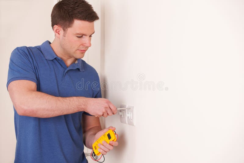 Electrician Testing Wiring on Switch Stock Photo - Image of male ...