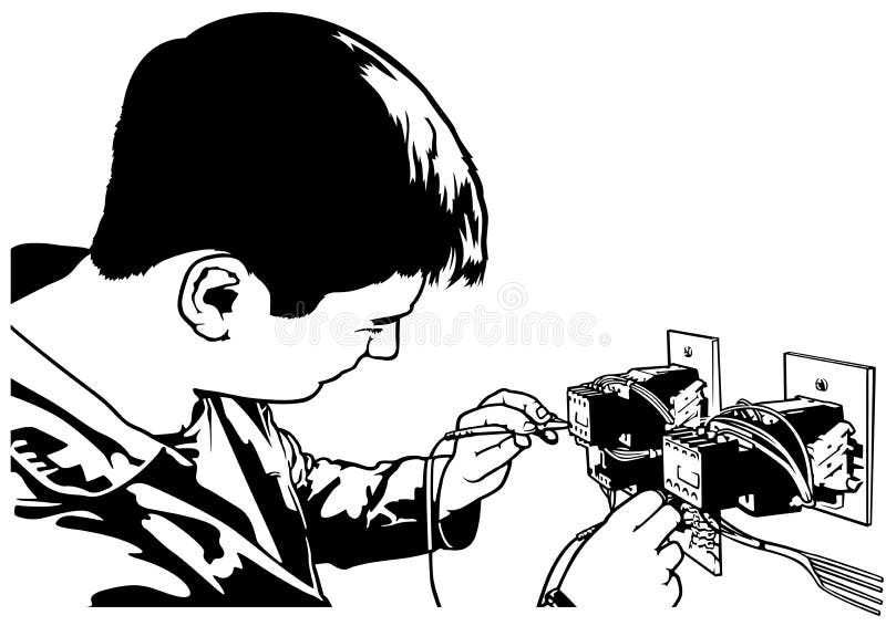Electrician Tests Electrical Installations and Wires Stock Vector ...