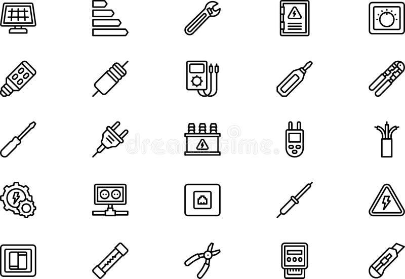 Electrician Tools and Elements Icons Collection is a Vector ...