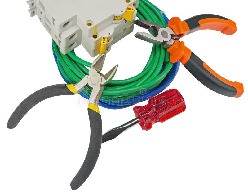 Electrician Tools Group on White Stock Photo - Image of electrical ...