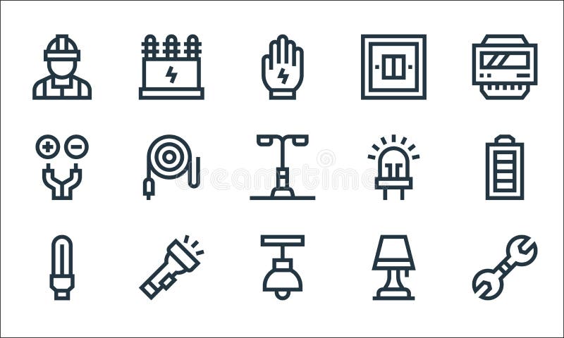 Electrician Tools and Line Icons. Linear Set Stock Vector ...