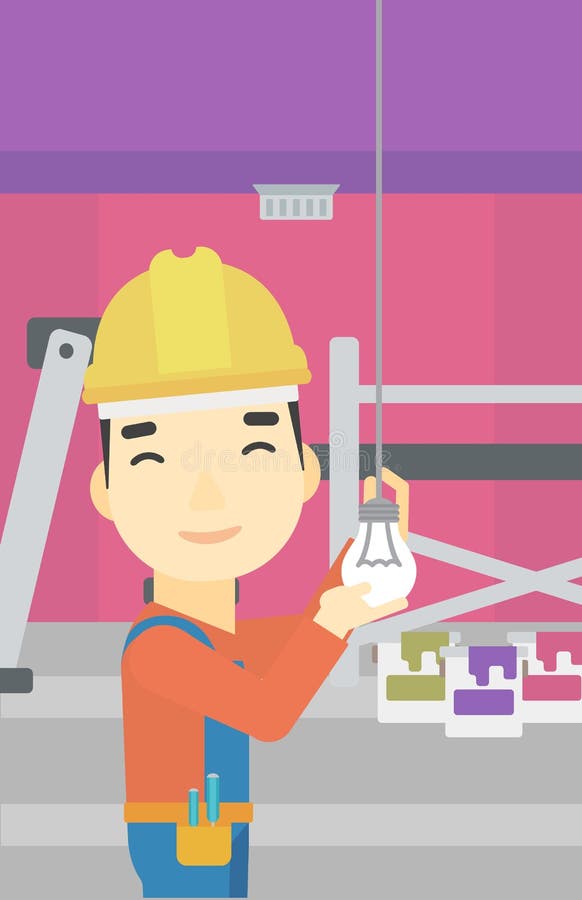 Electrician Twisting Light Bulb. Stock Vector - Illustration of ...