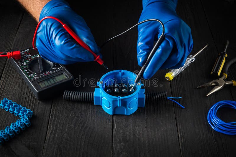 Blue Junction a Box for Wires Isolated on White Background Used in ...