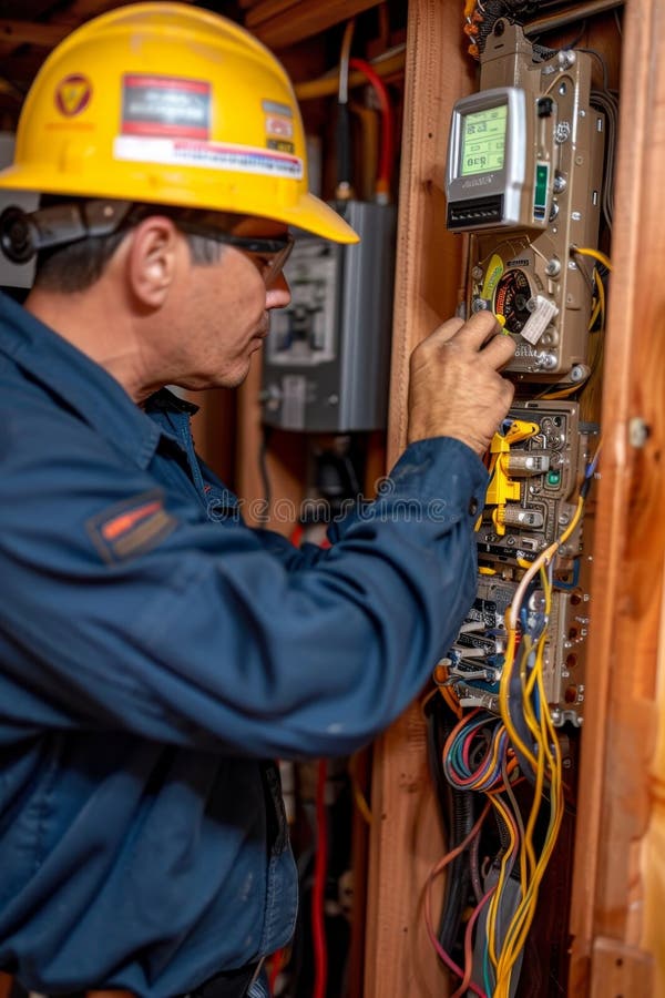 Electrician Using Multimeter To Check Wires for Connectivity and Ensure ...