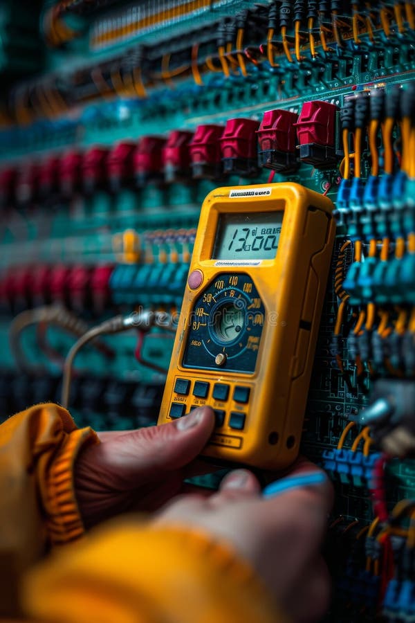 Electrician Using a Multimeter To Check the Wires for Electrical ...