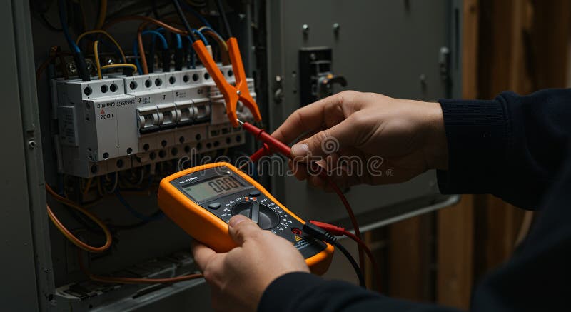 Electrician Using Multimeter To Test Electrical Panel & Circuit Breaker ...