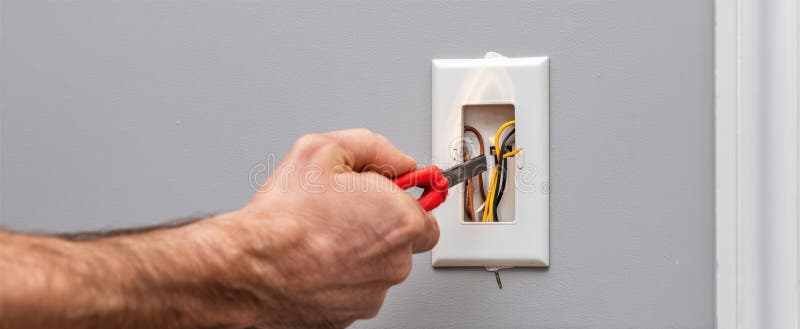 The Electrician Using Pliers To Work on Electrical Wiring in a Wall ...